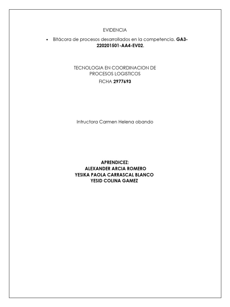 Bitácora de Procesos Desarrollados en La Competencia. GA3-220201501-AA4-EV02. | PDF | Fuerza | Gases
