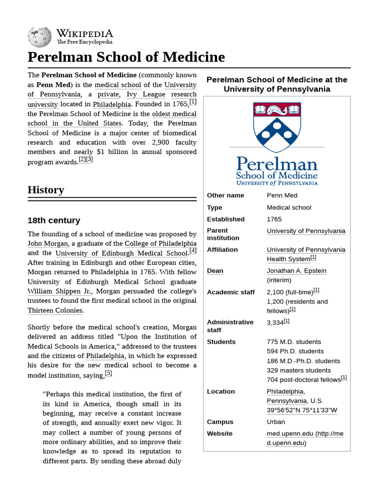 Perelman School of Medicine Overview | PDF | Medicine | Health Care