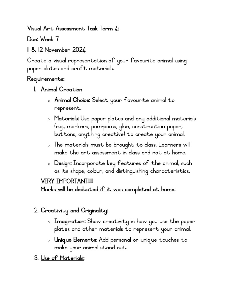 Visual Art Assessment Term 4 Information Letter | PDF Visual Art Assessment Term 4 Information Letter | PDF