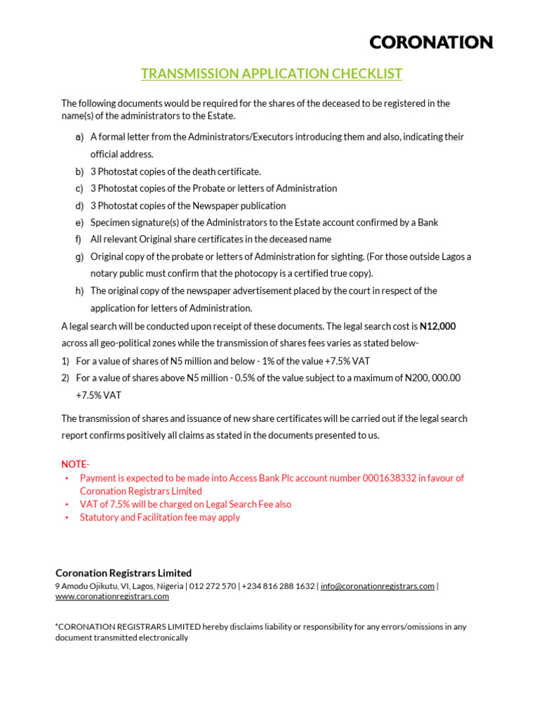 Shares Transmission Checklist | PDF