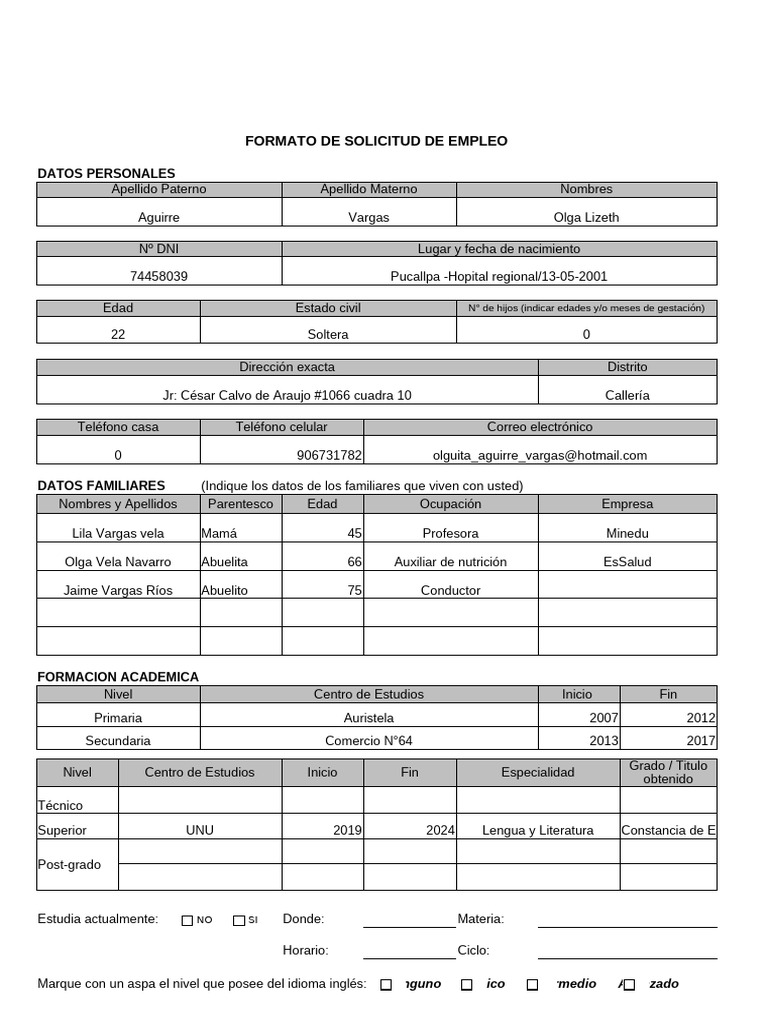 Formato de Solicitud de Empleo (Revisado) .,P | PDF