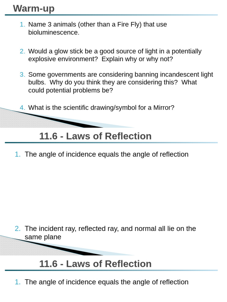6 - FALL 2024 - Images in Plane Mirrors | PDF | Reflection (Physics) | Mirror