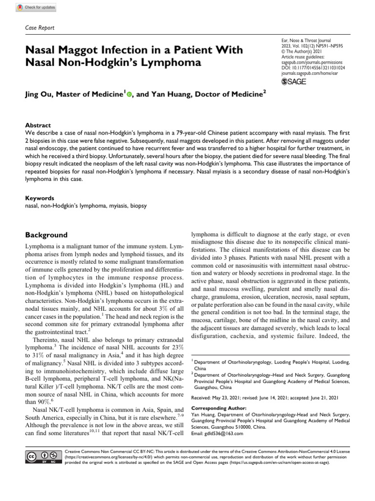 Ou Huang 2021 Nasal Maggot Infection in A Patient With Nasal Non ...