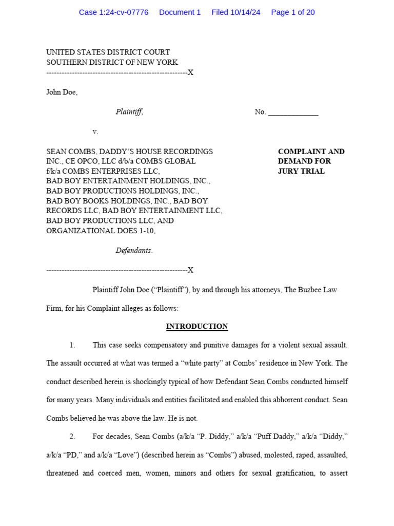 Doe-v-Combs | PDF | Justice | Crime & Violence