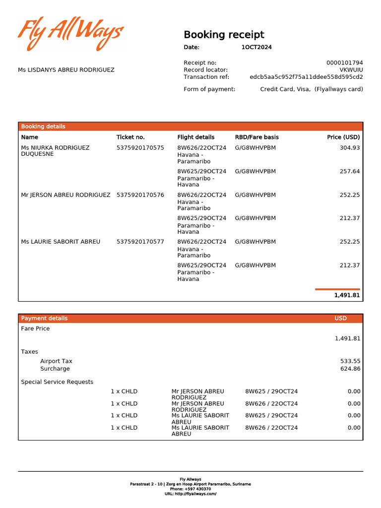 Receipt For Booking VKWUIU | PDF | Receipt | Payments