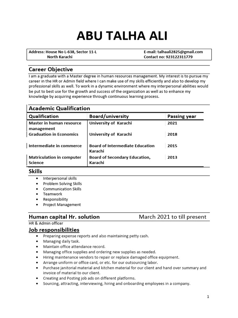 ABU TALHA ALI (1) (1) | PDF | Human Resources | Human Resource Management
