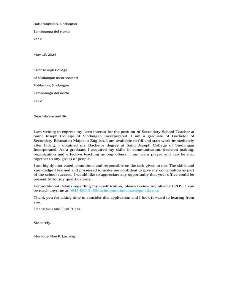 Application Letter | PDF