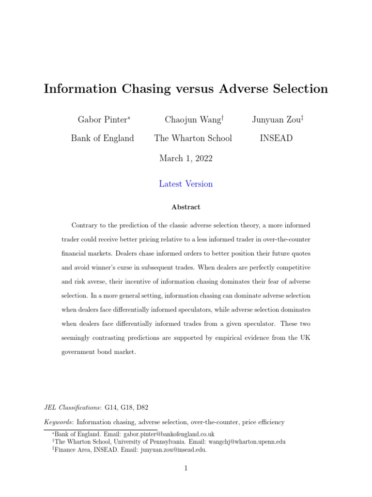 chasing_adverse_selection | PDF | Adverse Selection | Speculation