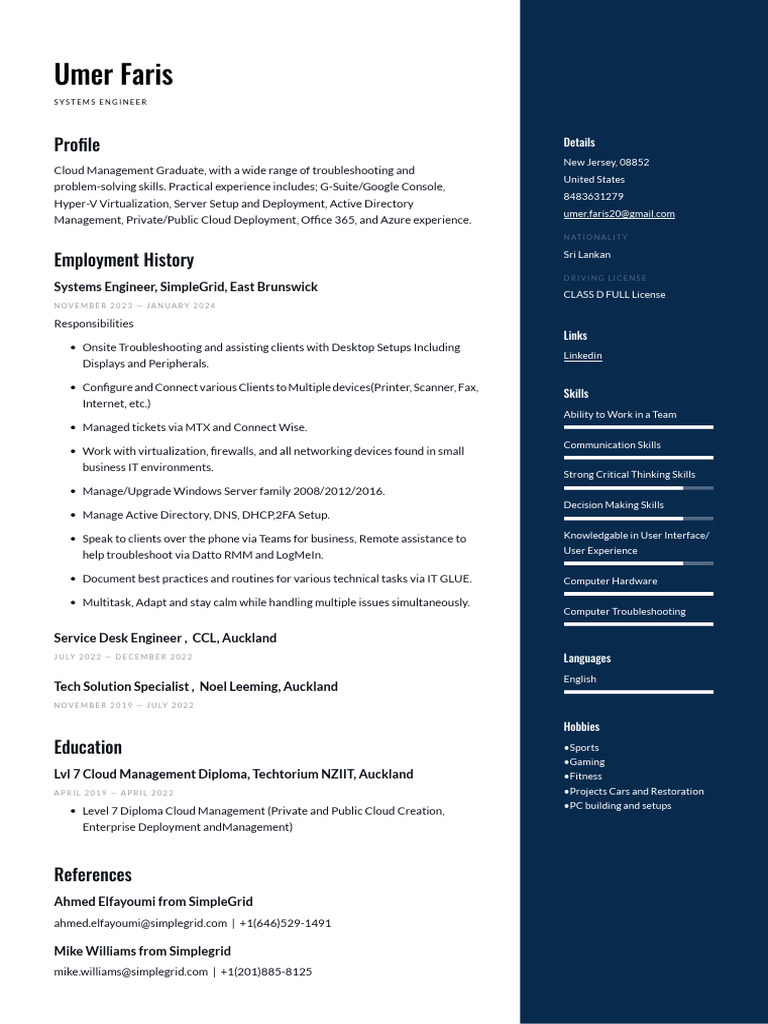Umer Faris - Systems Engineer | PDF | Virtualization | Server (Computing)