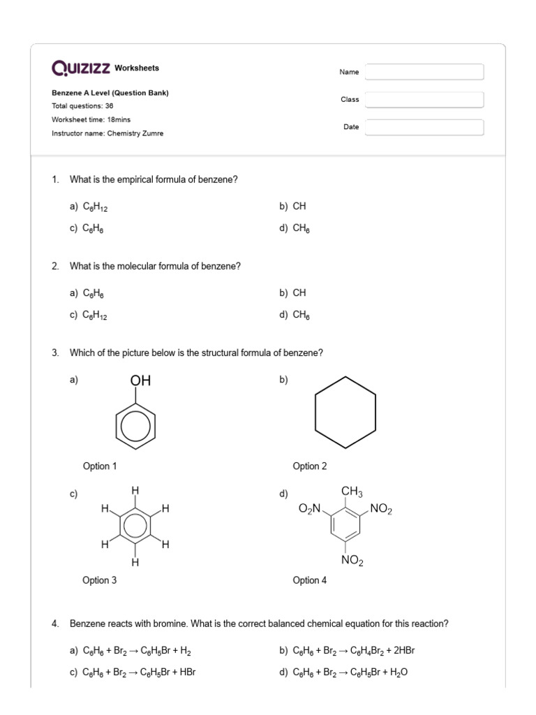 Benzene A Level Question Bank | PDF | Benzene | Chemical Reactions