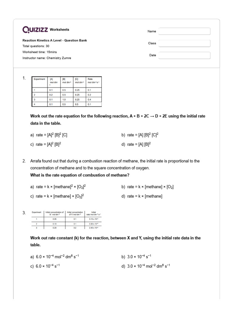 Quizizz - Reaction Kinetics | PDF | Reaction Rate | Chemical Reactions Quizizz - Reaction Kinetics | PDF | Reaction Rate | Chemical Reactions