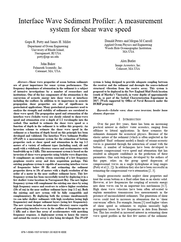 Interface Wave Sediment Profiler A Measurement System For Shear Wave ...