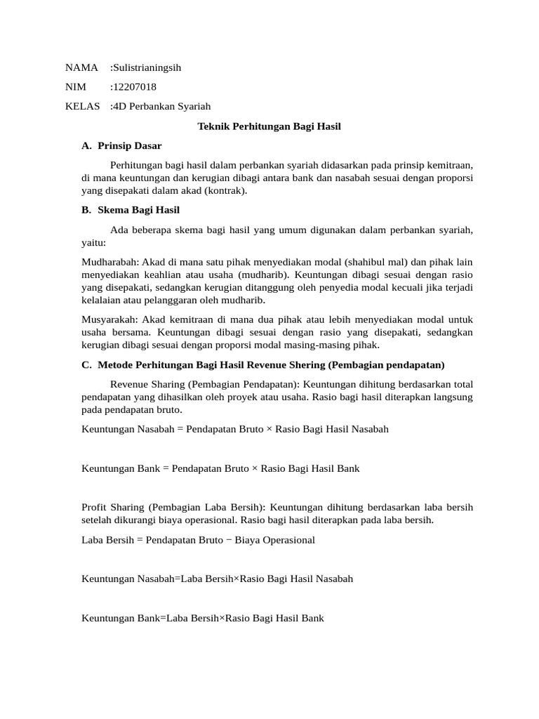 RESUME Teknik Perhitungan Bagi Hasil - SULIS | PDF