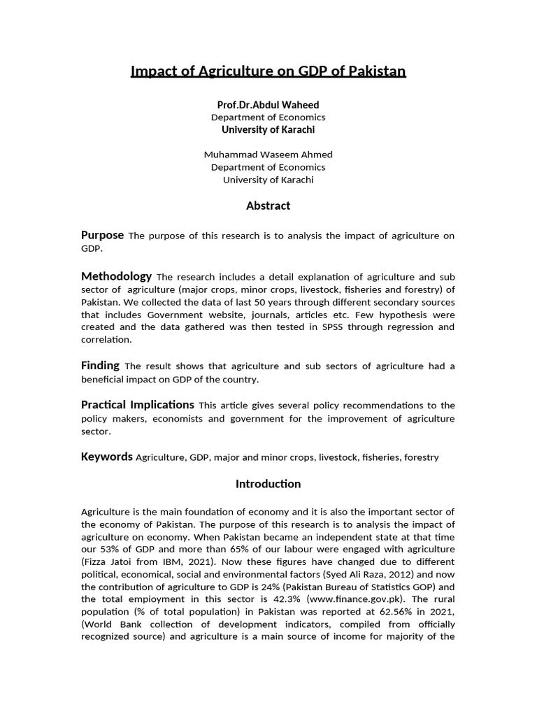 Impact of Agriculture on GDP of Pakistan BY WASEEM AHMED | PDF ... Impact of Agriculture on GDP of Pakistan BY WASEEM AHMED | PDF ...