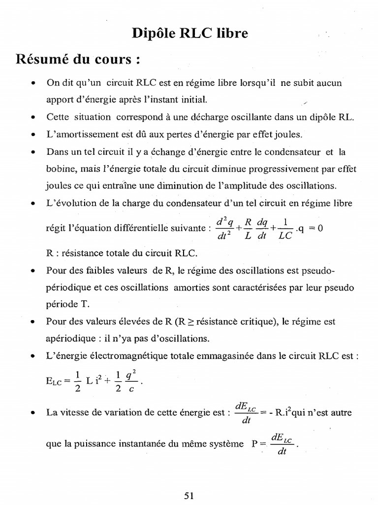 Dipole RLC Libre + Exercices | PDF