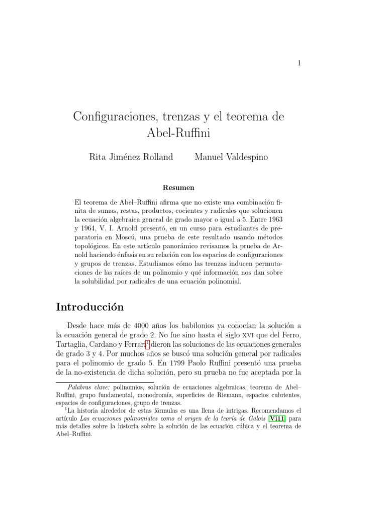 Trenzas y el Teorema de Abel-Ruffini | PDF | Ecuaciones | Grupo ...