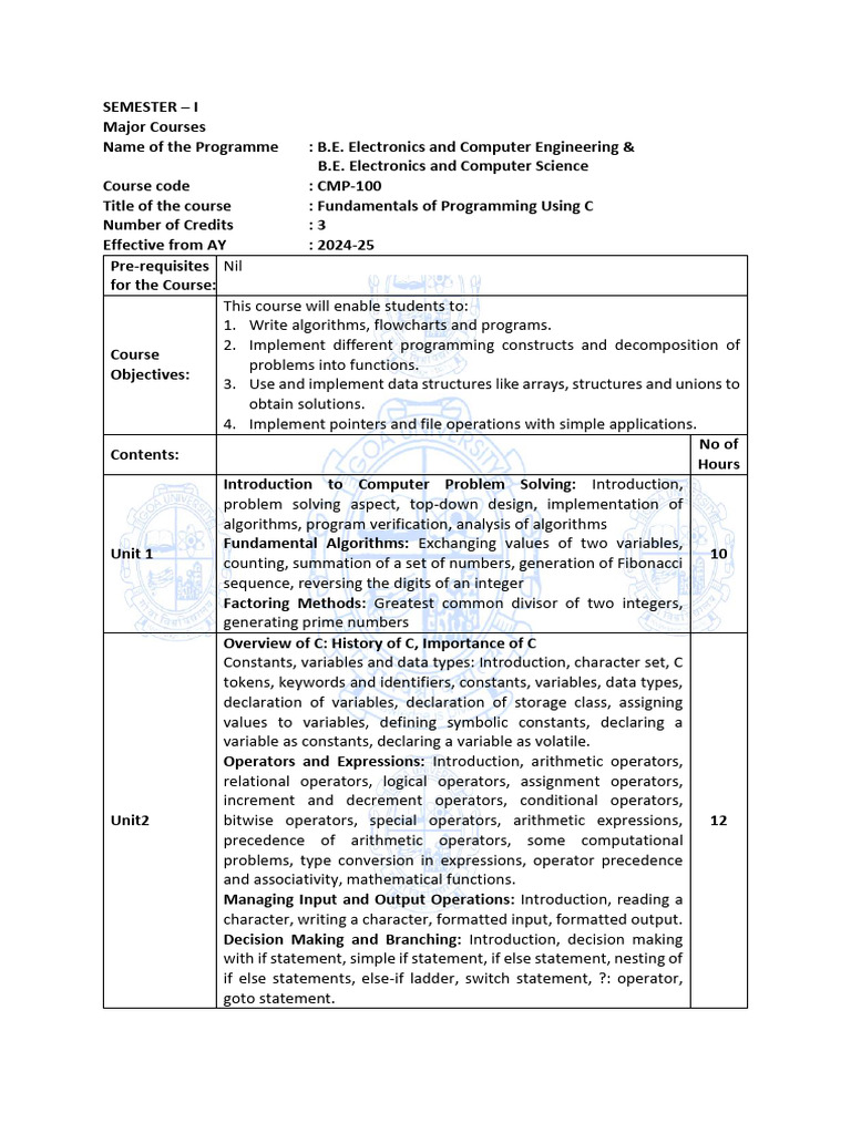 Fe Ecomp - Nep Sem1 Sem2 Syllabus | PDF | Pointer (Computer Programming) | Cell (Biology)