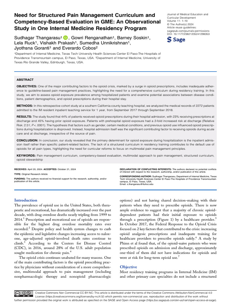 Need For Structured Pain Management Curriculum and | PDF | Internal ...