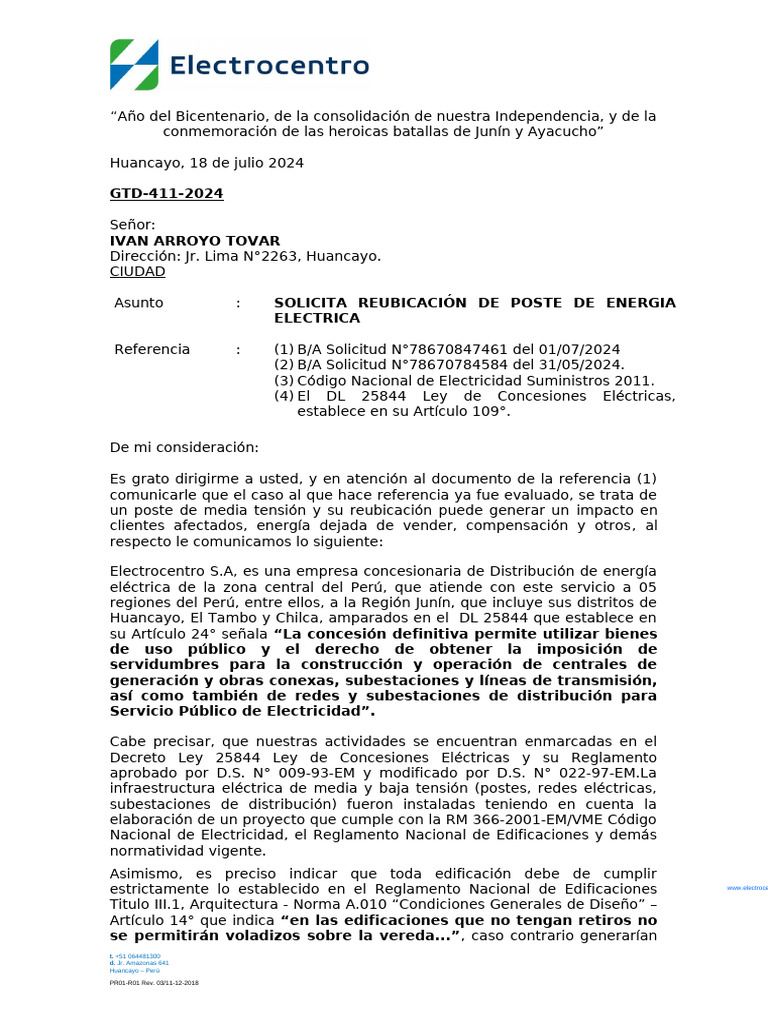 PR01-R01 Rev 3 - Carta - GTD-411-2024 - Reubicacion de Postes MT - Jr ...