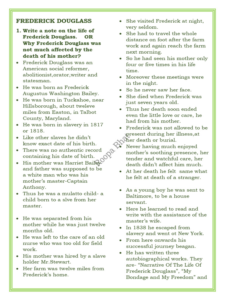 Frederick Douglass: Life & Struggles | PDF | Frederick Douglass | Slavery