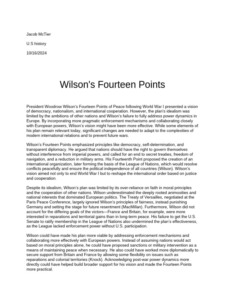 Wilsons Fourteen Points | PDF | Peace | League Of Nations