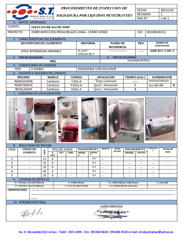 Procedimiento de Inspeccion de Soldadura Por Liquidos Penetrantes para ...