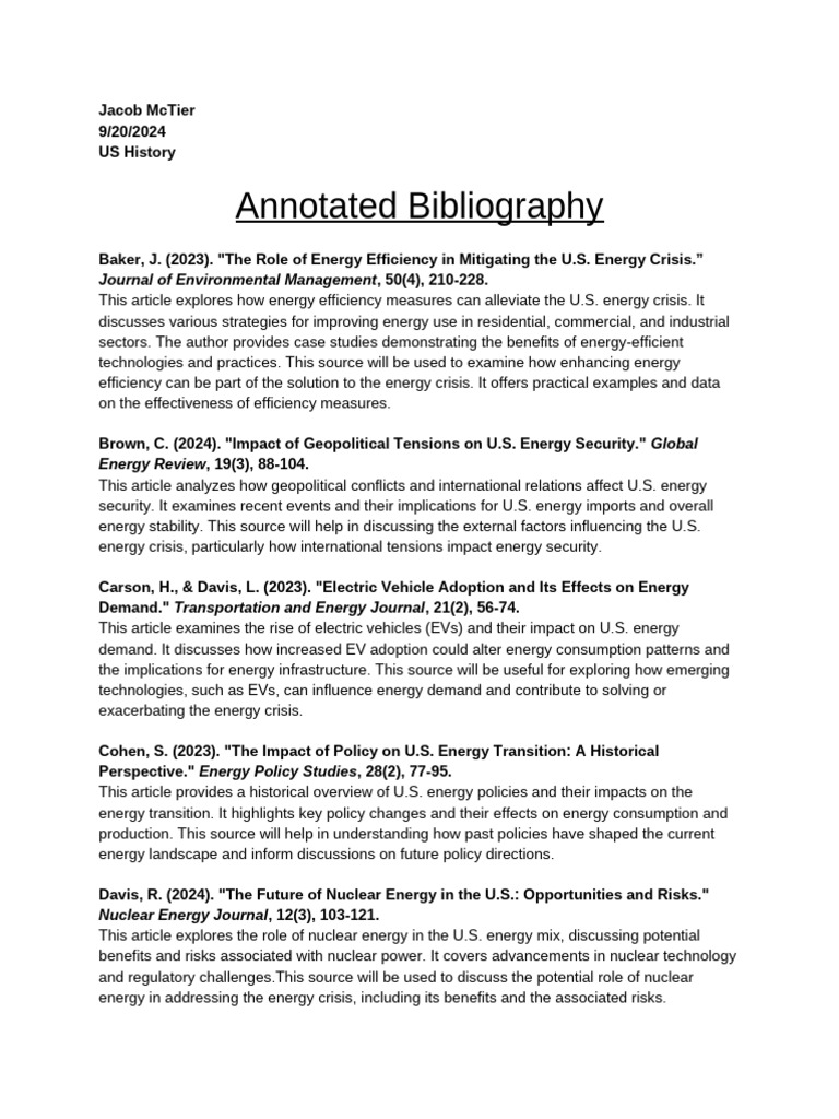 Annotated Bibliography | PDF | Energy Crisis | Efficient Energy Use