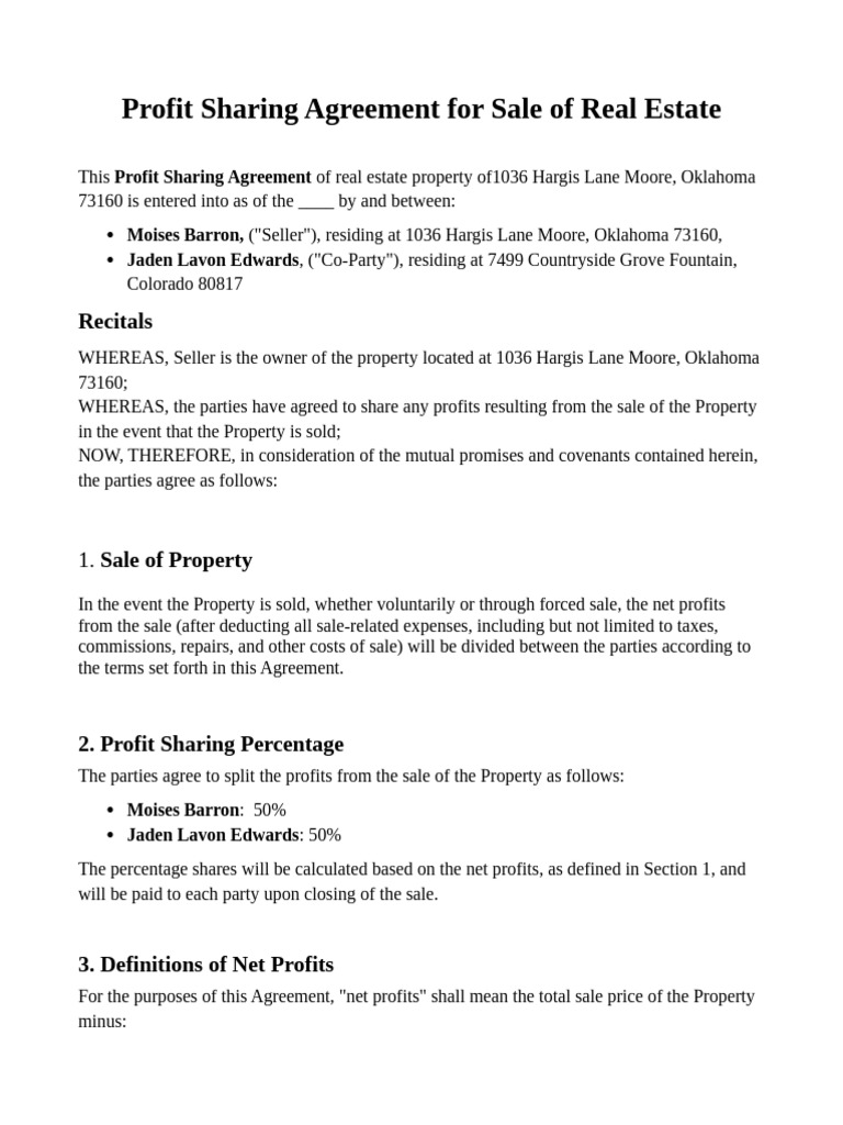 Real Estate Profit Agreement | PDF | Net Income | Notary Public
