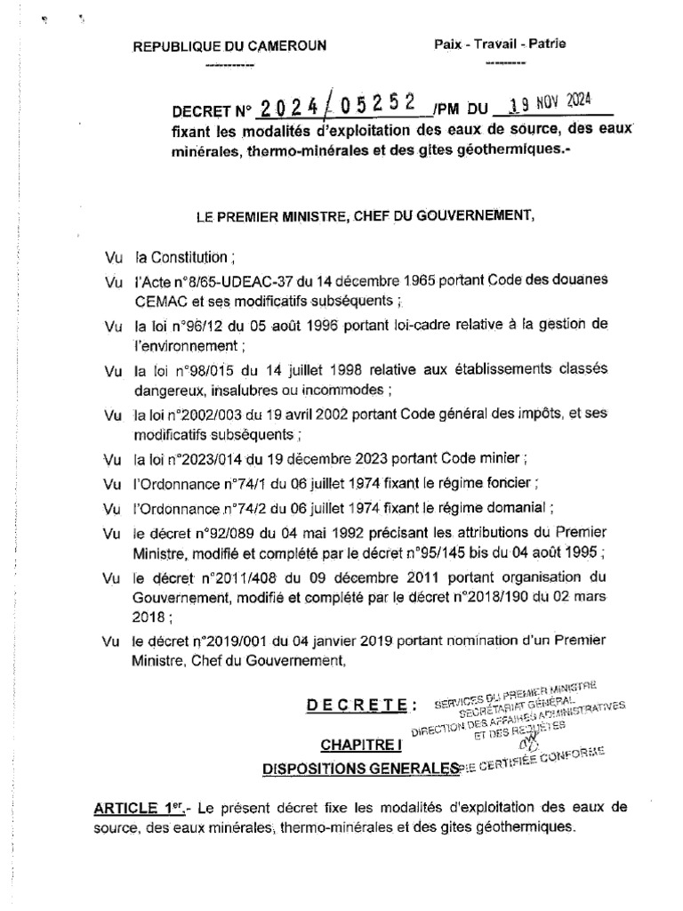 Code Minier - 2024-11 - Decret 5252 - Modalites Exploitation Eaux | PDF