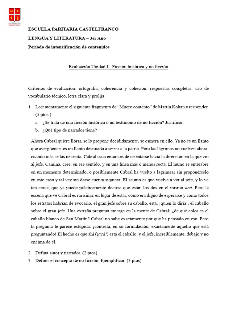 Evalución Ficción Histórica | PDF