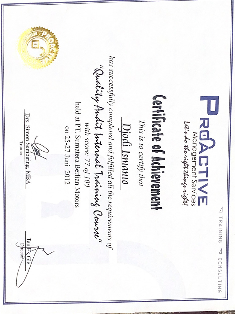 Proactive Quality Audit Internal Training Course | PDF