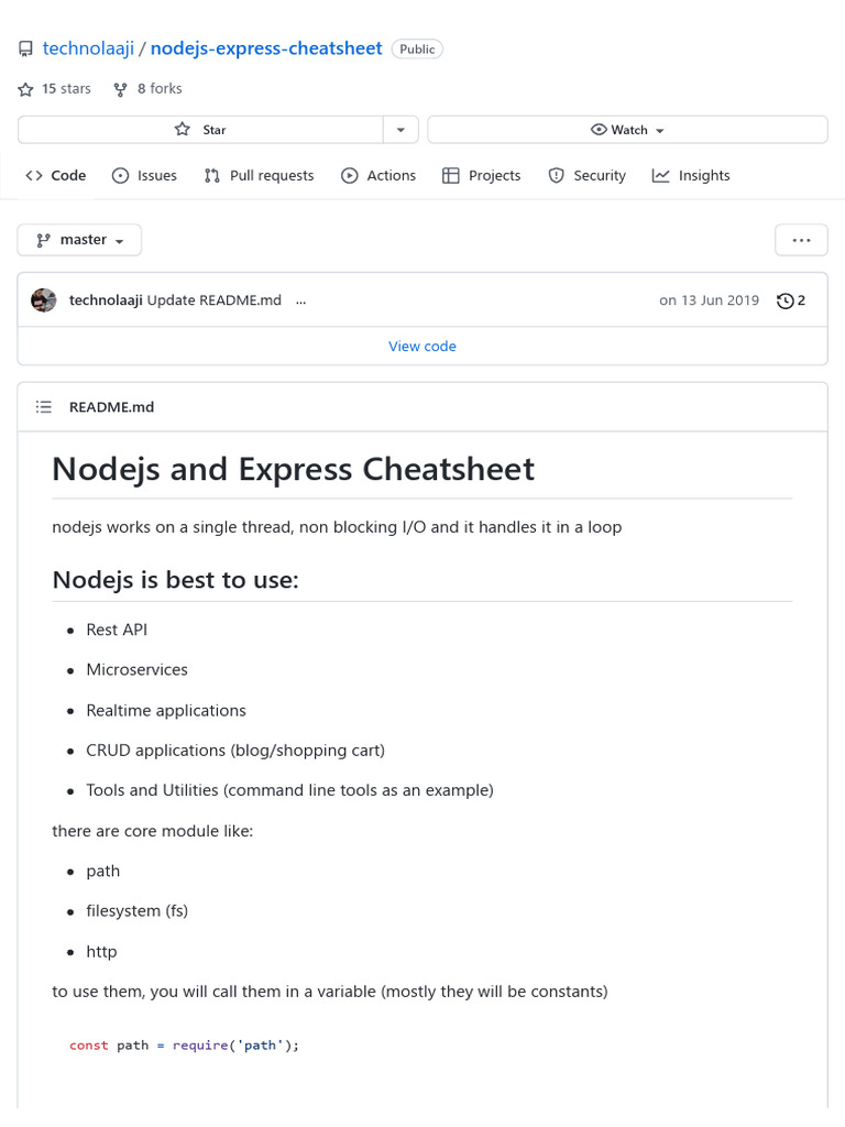 Technolaaji Nodejs Express Cheatsheet Pdf Java Script Computing 2241