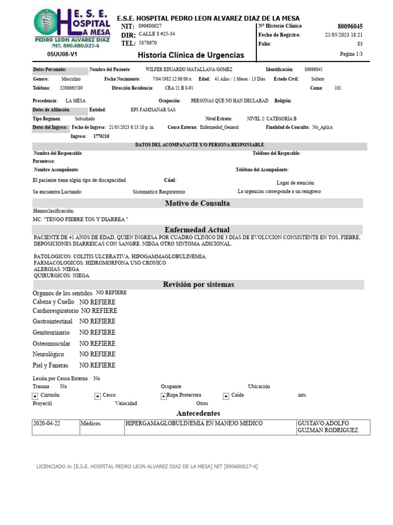 HC Hospital La Mesa | PDF | Diarrea | Medicina