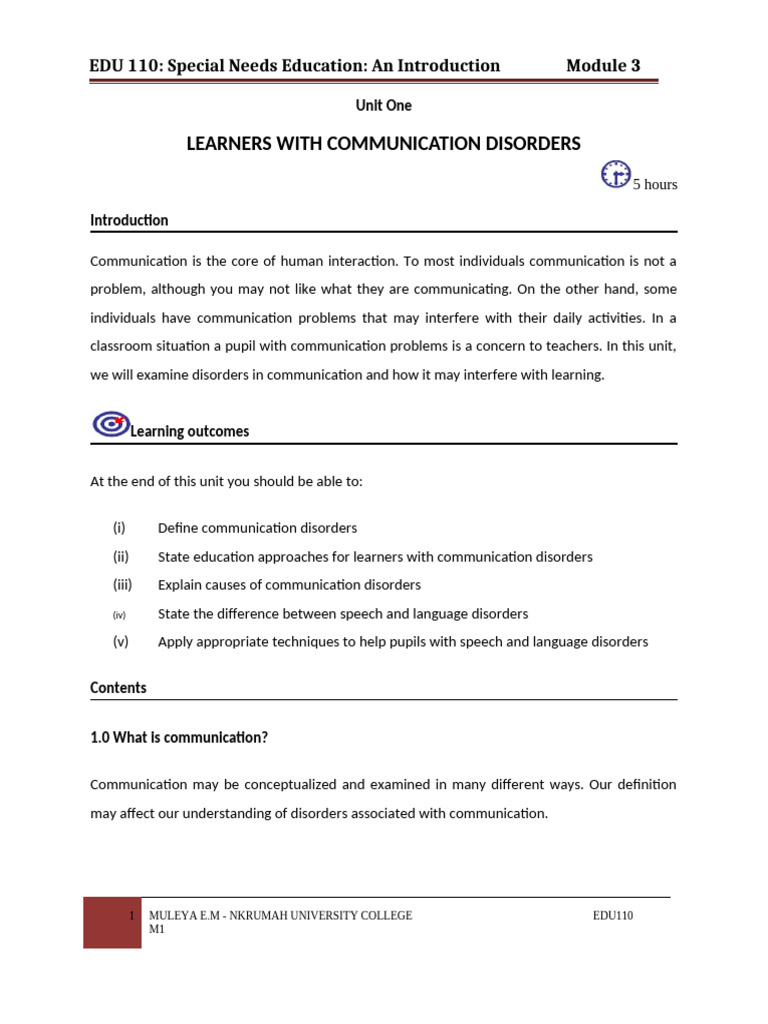 SNE 1110 - MODULE 3. | PDF | Stuttering | Mental Disorder