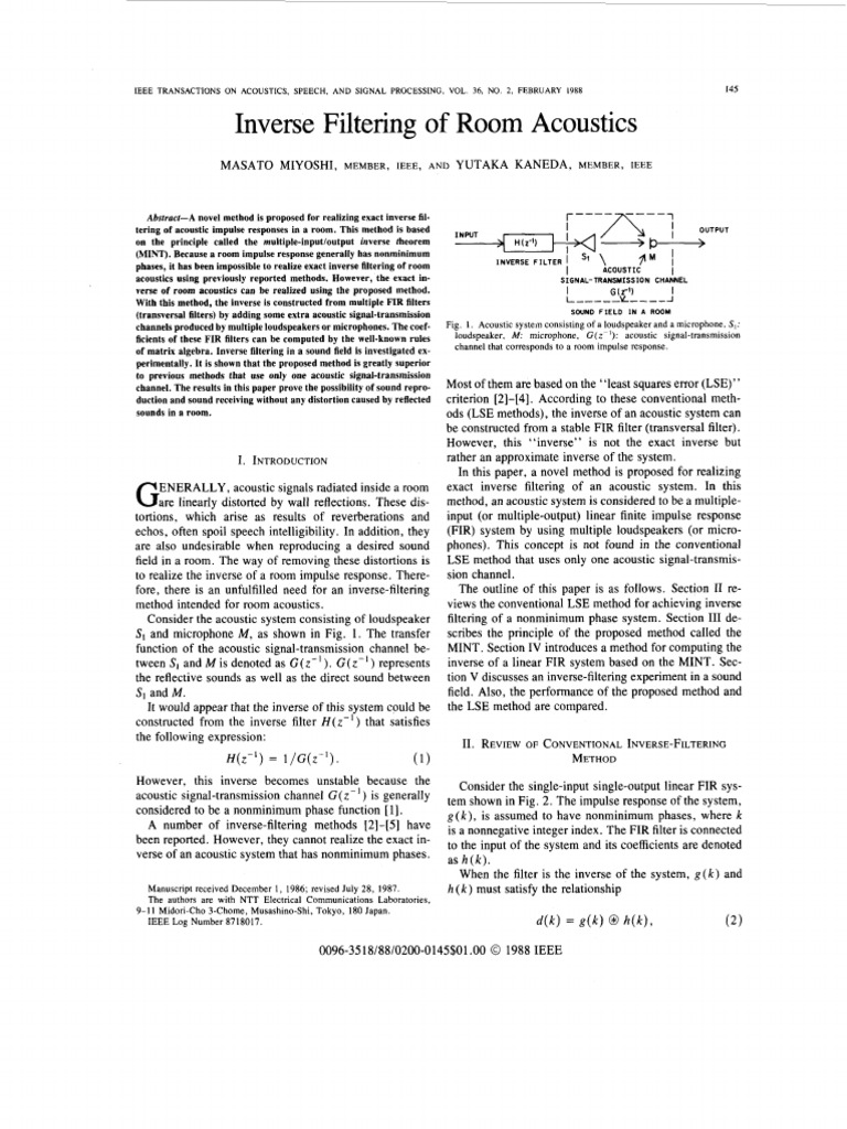 Room Acoustics Inverse Filtering | PDF | Filter (Signal Processing ...