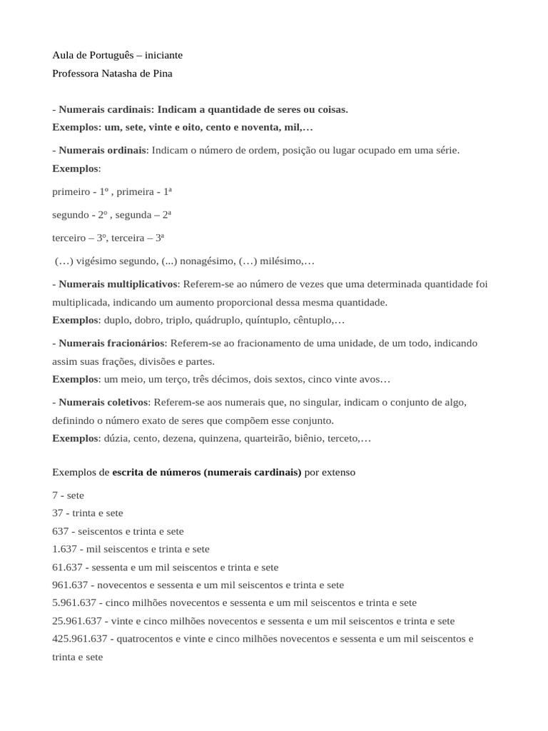 Numerais Cardinais: Indicam A Quantidade de Seres Ou Coisas. Exemplos ...