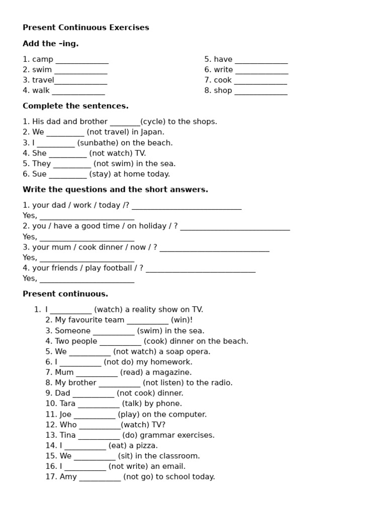 Present Continuous A Senior | PDF
