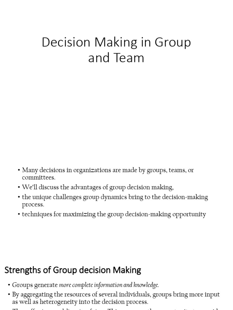 Group Decision Making: Strengths & Weaknesses | PDF | Decision Making ...