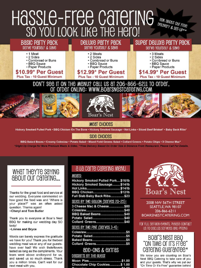 Boars Nest Catering Menu | PDF