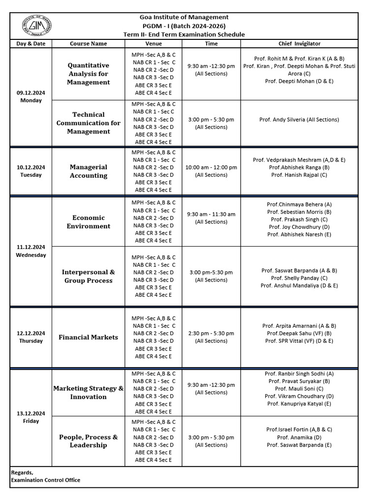 PGP 1 Term 2 _ End Term Schedule | PDF