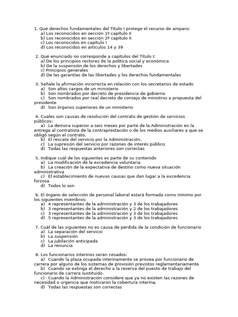Test 300 | PDF | Derecho Constitucional | Servicio Civil