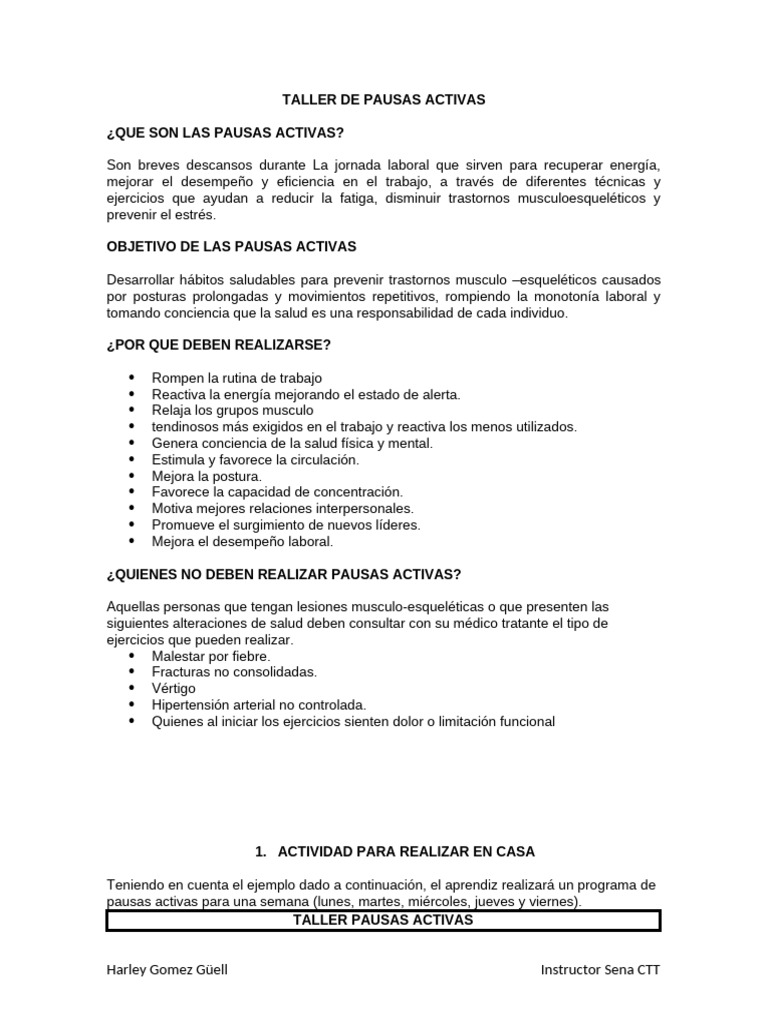 Beneficios y Ejercicios de Pausas Activas | PDF