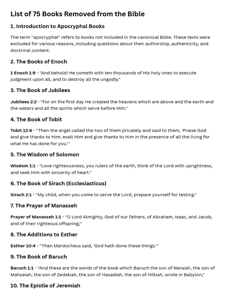 List of 75 Books Removed From The Bible | PDF | Jesus | The Gospel