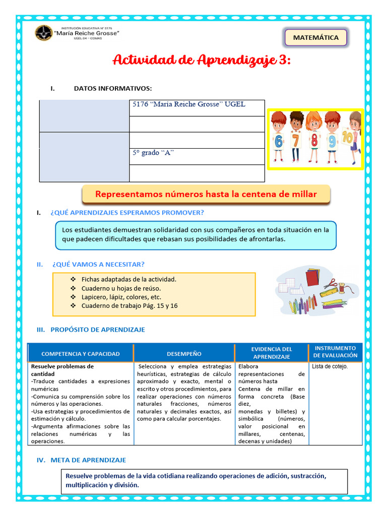 D2 A1 SESION MAT. Representamos números hasta la centena de millar | PDF | Evaluación | Aprendizaje