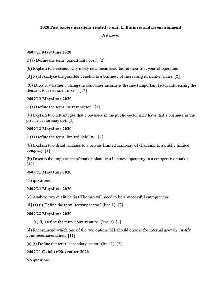Unit 1 Business Past Papers 2020 | PDF | Corporate Social ...