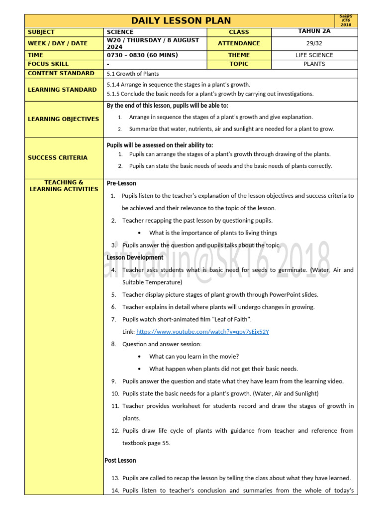 Science 2a Lesson Plan - 8 August 2024 | PDF | Lesson Plan | Teachers