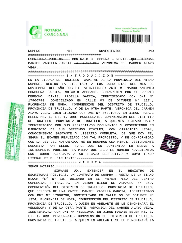 MINUTA NOTARIA CORCUERA (2) | PDF | Ley común