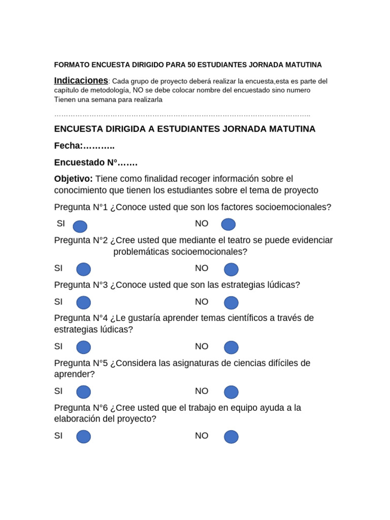 Formato Encuesta Dirigido para 50 Estudiantes | PDF