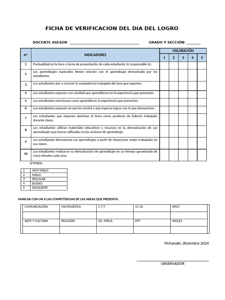 Ficha de Verificacion Del Dia Del Logro 2024 | PDF