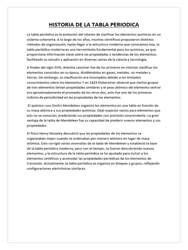 Historia de La Tabla Periodica | PDF | Tabla periódica | Isótopo
